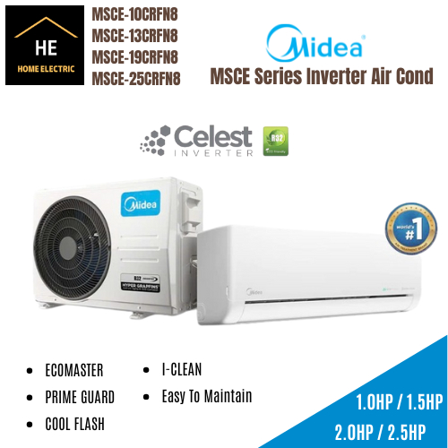 MIDEA 1HP / 1.5HP / 2HP / 2.5HP Celest Inverter Wall Air Cond MSCE-10CRFN8 / MSCE-13CRFN8 / MSCE ...