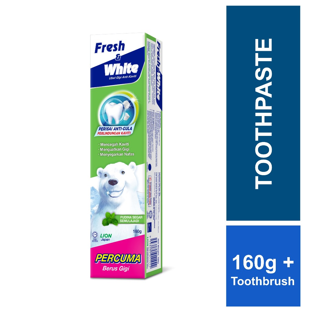 Fresh & White Regular Natural Fresh Mint 160g + Toothbrush | Shopee ...