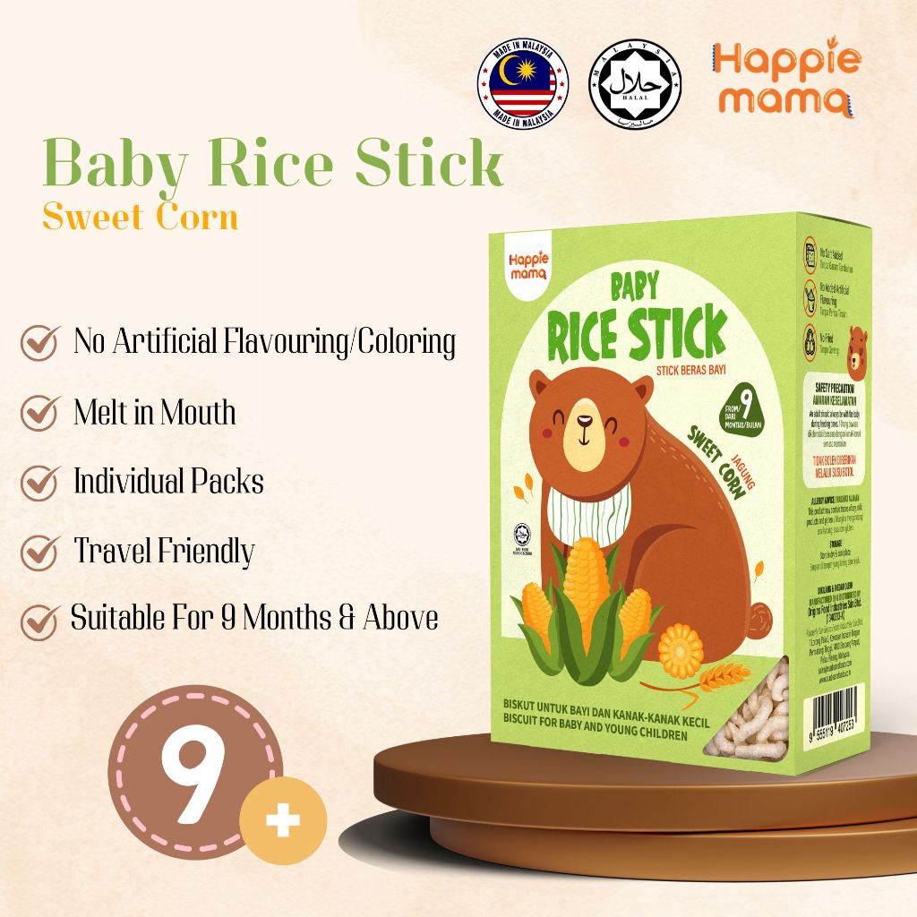 Happiemama Baby Rice Sticks Makanan Bayi Baby Snacks-Sweet Corn (30g ...