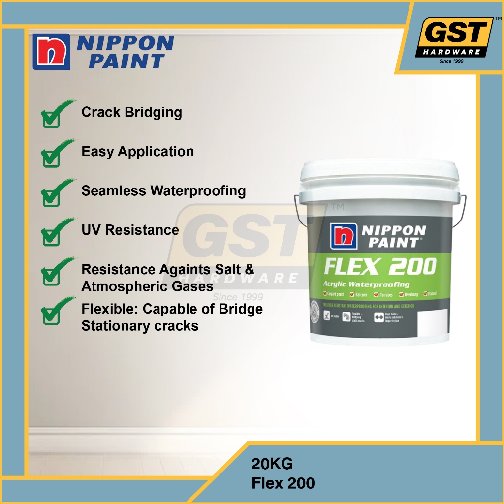 20KG Nippon Paint Flex 200 Acrylic Waterproof Paint Coating Cat Kalis Air | Shopee Malaysia