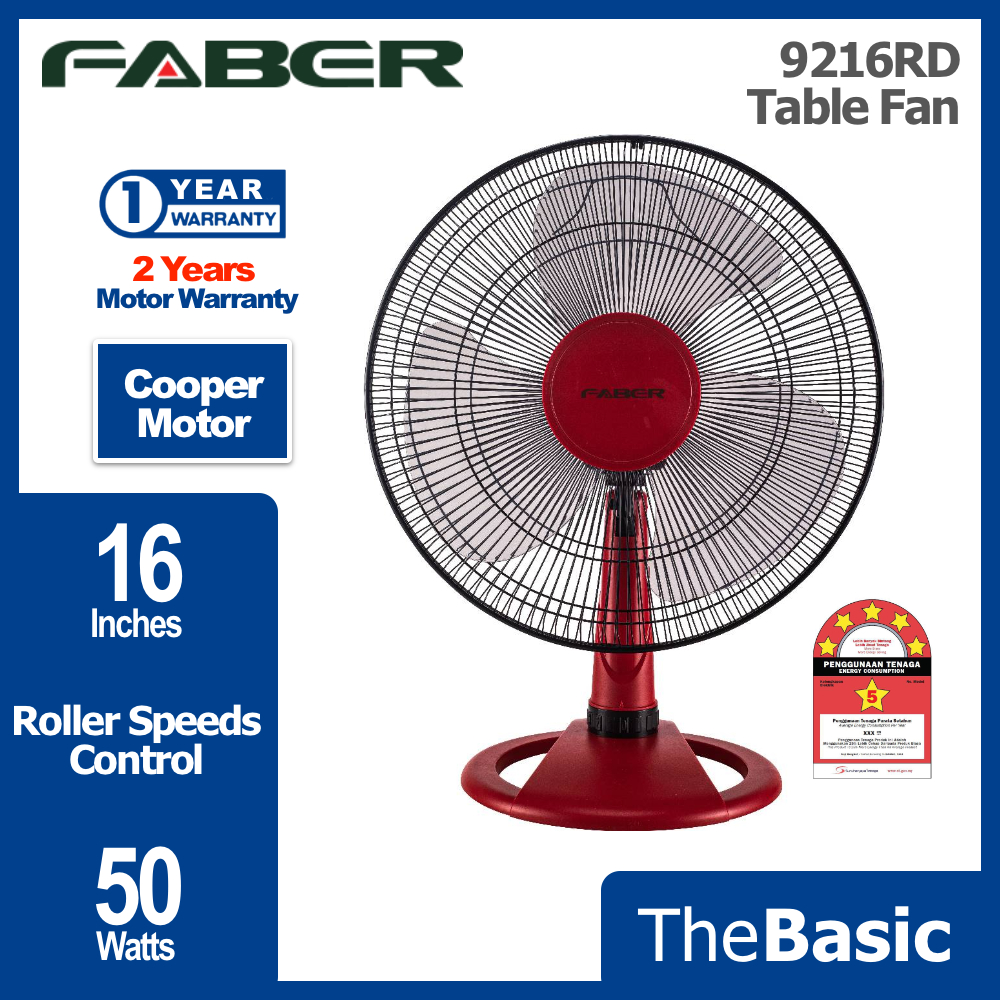FABER 16" Revo Series 3 Blades Red Colour Table Desk Fan ( 9216RD ...