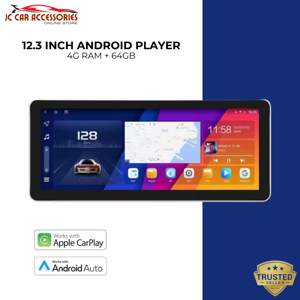 12.3 inch Car Android Player 4+64GB Ram Apple Carplay Android Auto Waze ...