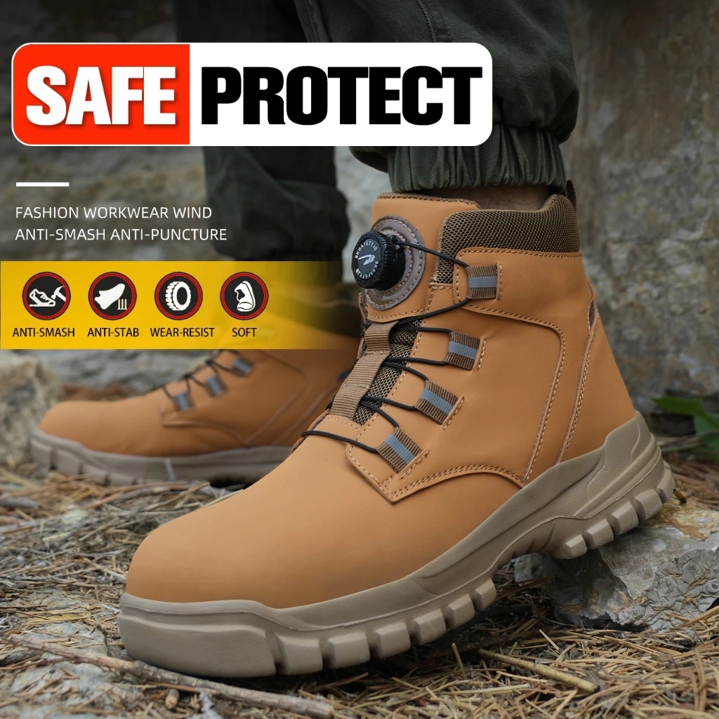 COD safety shoes steel toe boots anti stab waterproof lightweight high ...