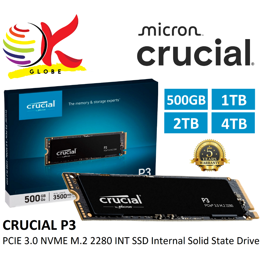 CRUCIAL INT SSD P3 PCIE M.2 2280 NVMe PCIE GEN 3 x4 INTERNAL SOLID ...