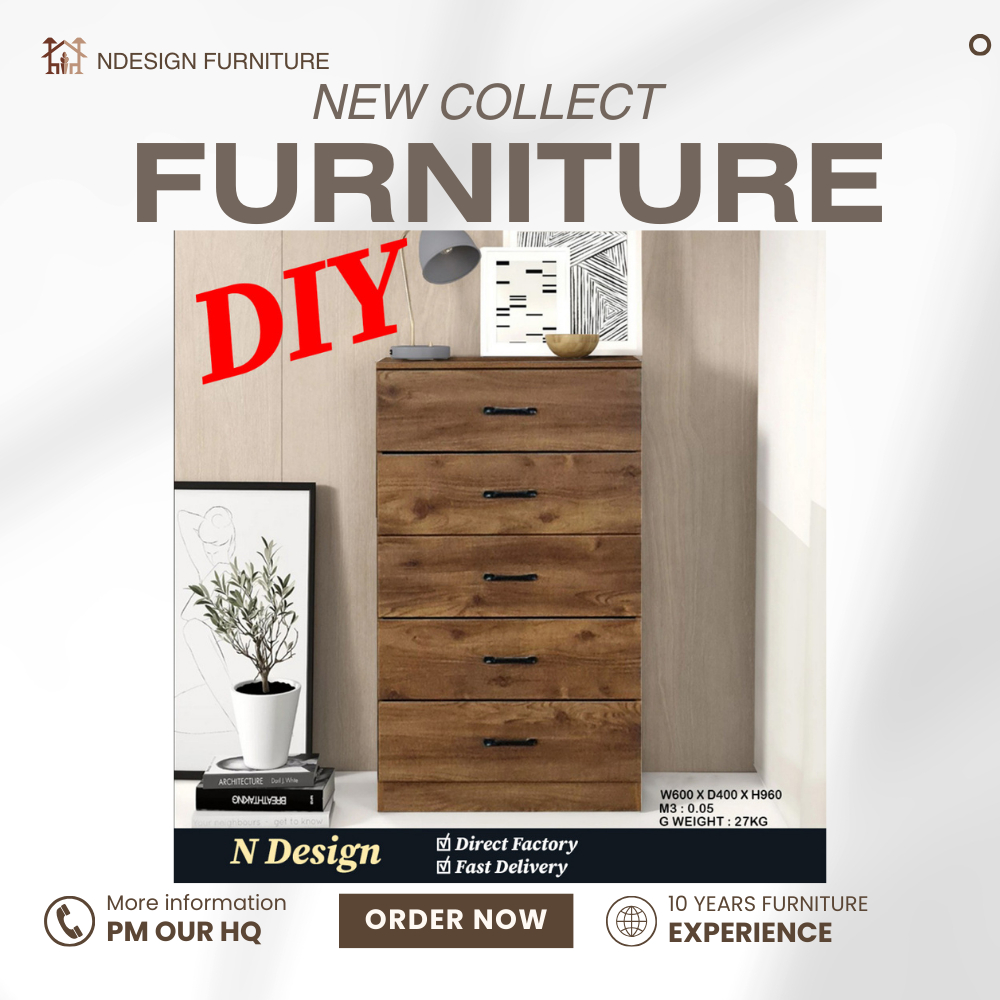 [N Design] 5 Chest Drawer Diy / Almari Pakaian Murah / Almari Laci ...