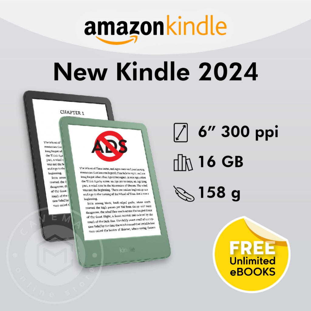 New Kindle 2024 (No Ads) - 16 GB + 6 Inch Display eReader | Unlimited ...