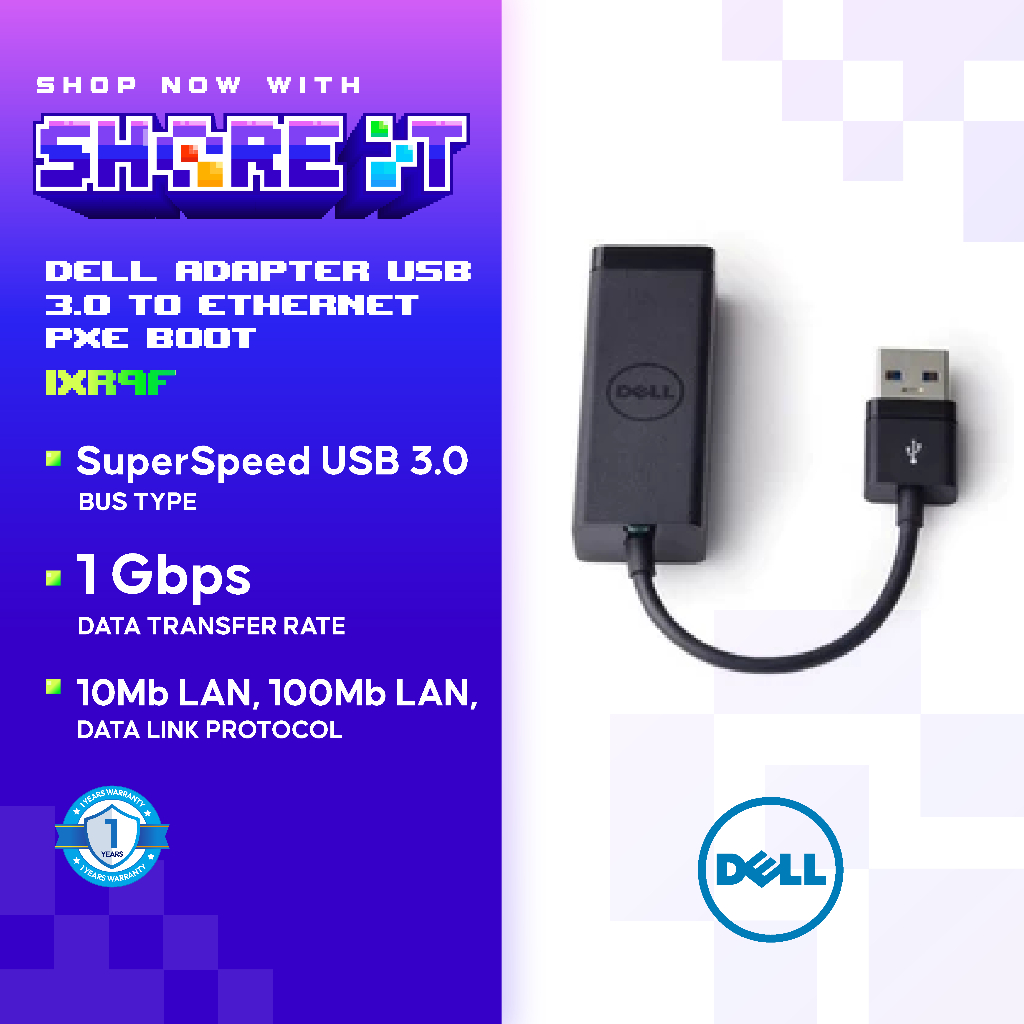 Dell Adapter Usb 3 0 To Ethernet Pxe Boot P N 1xr9f Shopee Malaysia
