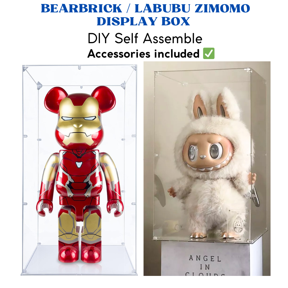EASY INSTALL Acrylic Bearbrick Labubu Zimomo Display Box 暴力熊 1000% 400% ...