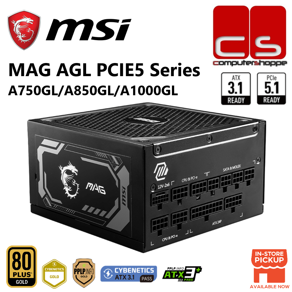 MSI MAG AGL PCIE5 Series ATX 3.1 80+ Gold Full-Modular Power Supply ...