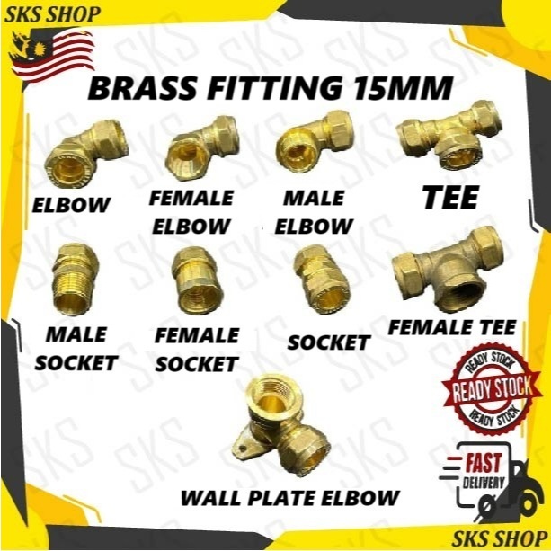 COPPER BRASS FITTINGS SIZE: 15MM X 1/2" MALE FEMALE ELBOW SOCKET TEE ...