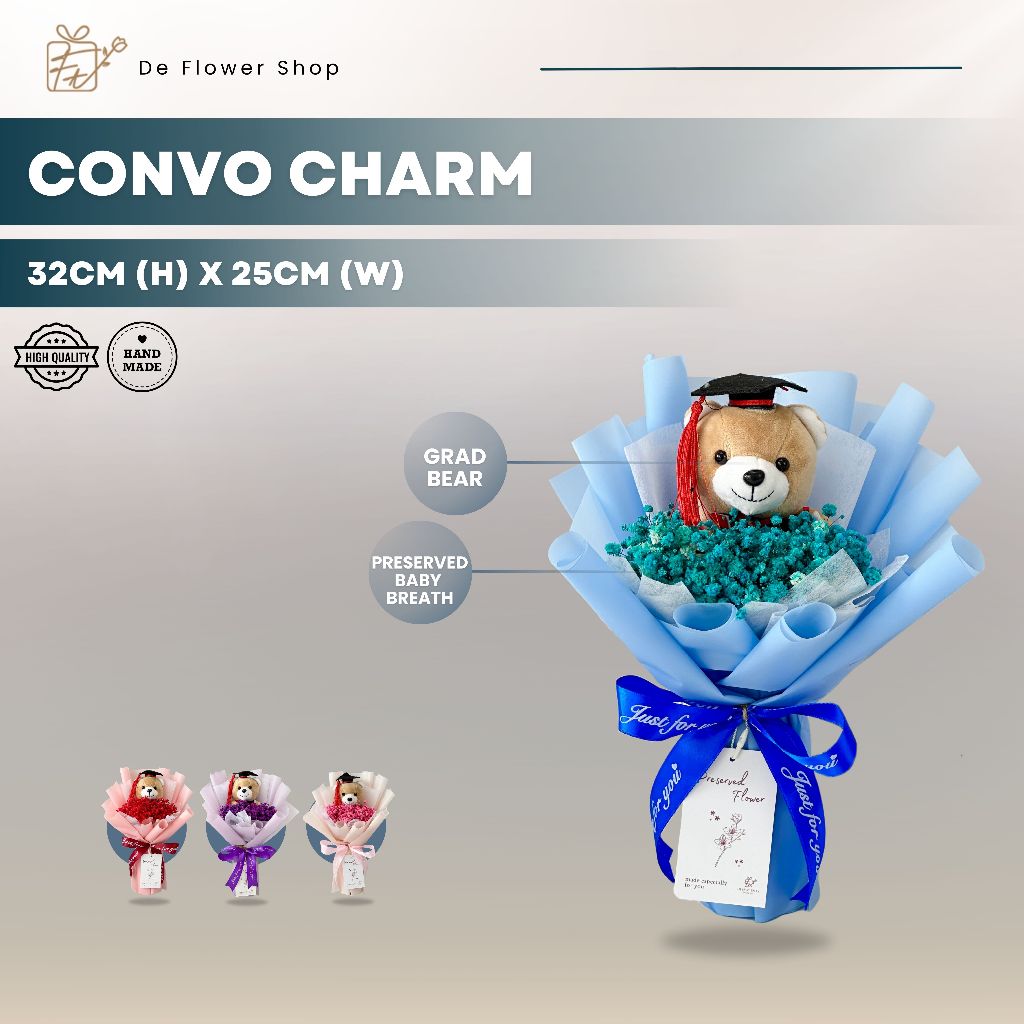 Convo Charm with Preserved Baby Breath Flower Bouquet & 10cm Graduation ...