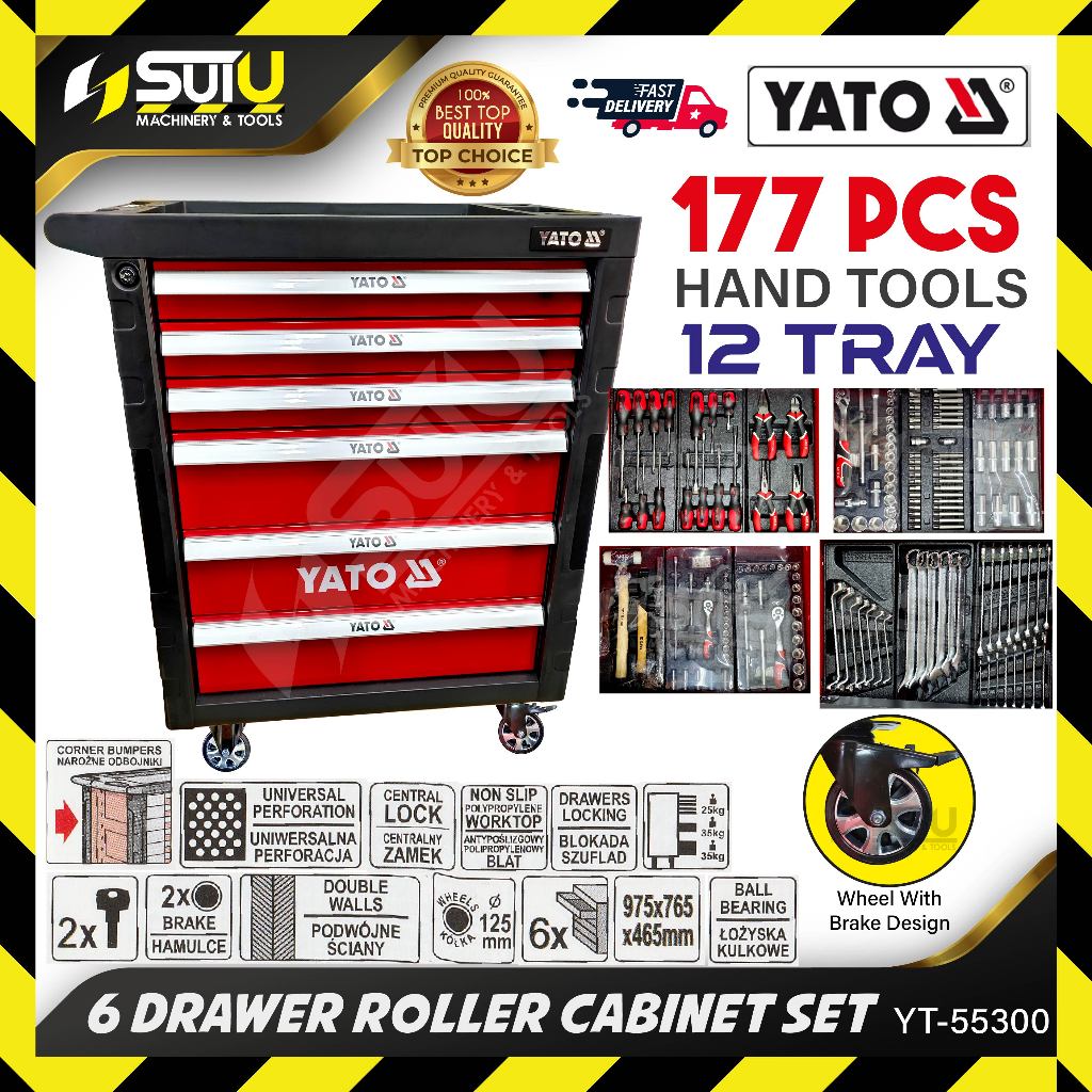 YATO YT-55300 / YT55300 177PCS 12 Tray 6 Drawer Roller Cabinet Set ...