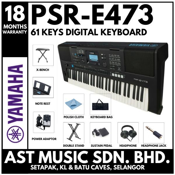 Yamaha Keyboards PSR-E473 61-Keys Portable Keyboard 10 in 1 Super Value Package ( PSRE473 / PSR ...