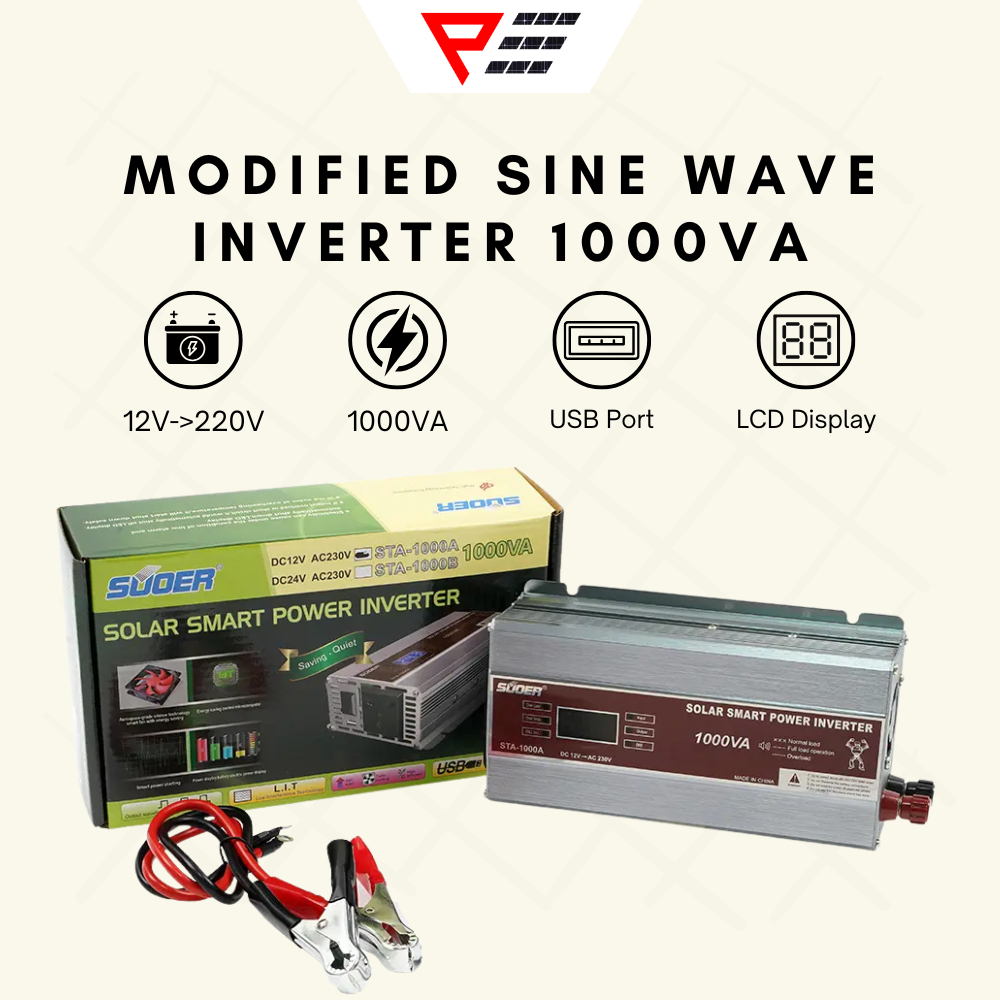 Suoer STA-1000A Modified Sine Wave Inverter 1000W 12V 220V Solar Power ...