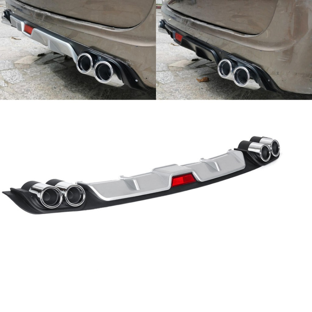 UNIVERSAL REAR BUMPER GUARD DIFFUSER WITH DUMMY EXHAUST 1 SET (SILVER ...