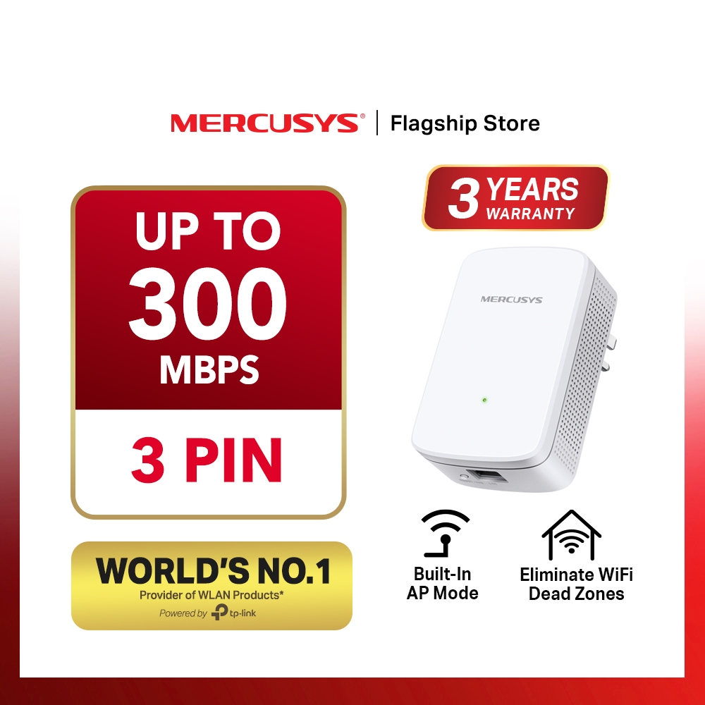 Mercusys 300Mbps 3 Pin Range WiFi Extender & Wireless Repeater Extender ...