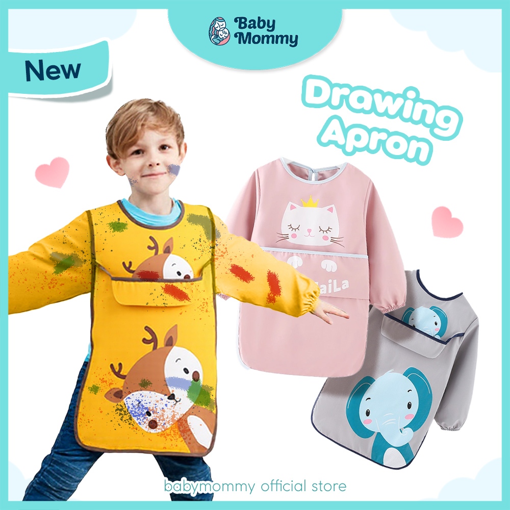 Babymommy👶Waterproof Bib Apron Drawing Apron Long Sleeve Bibs with ...