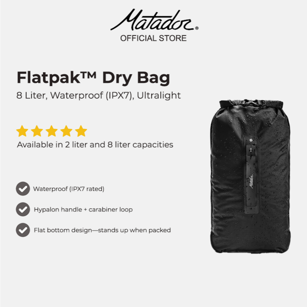Matador® FlatPak Dry 8L Bag with Hypalon Handle + Carabiner Loop | 8 Liters, IPX7 Waterproof ...