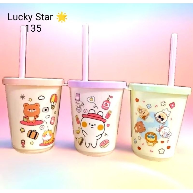 Cup. Drinking Cup With Straw 300 ml / 1 Set = 3 pcs ( Ready Stock ...