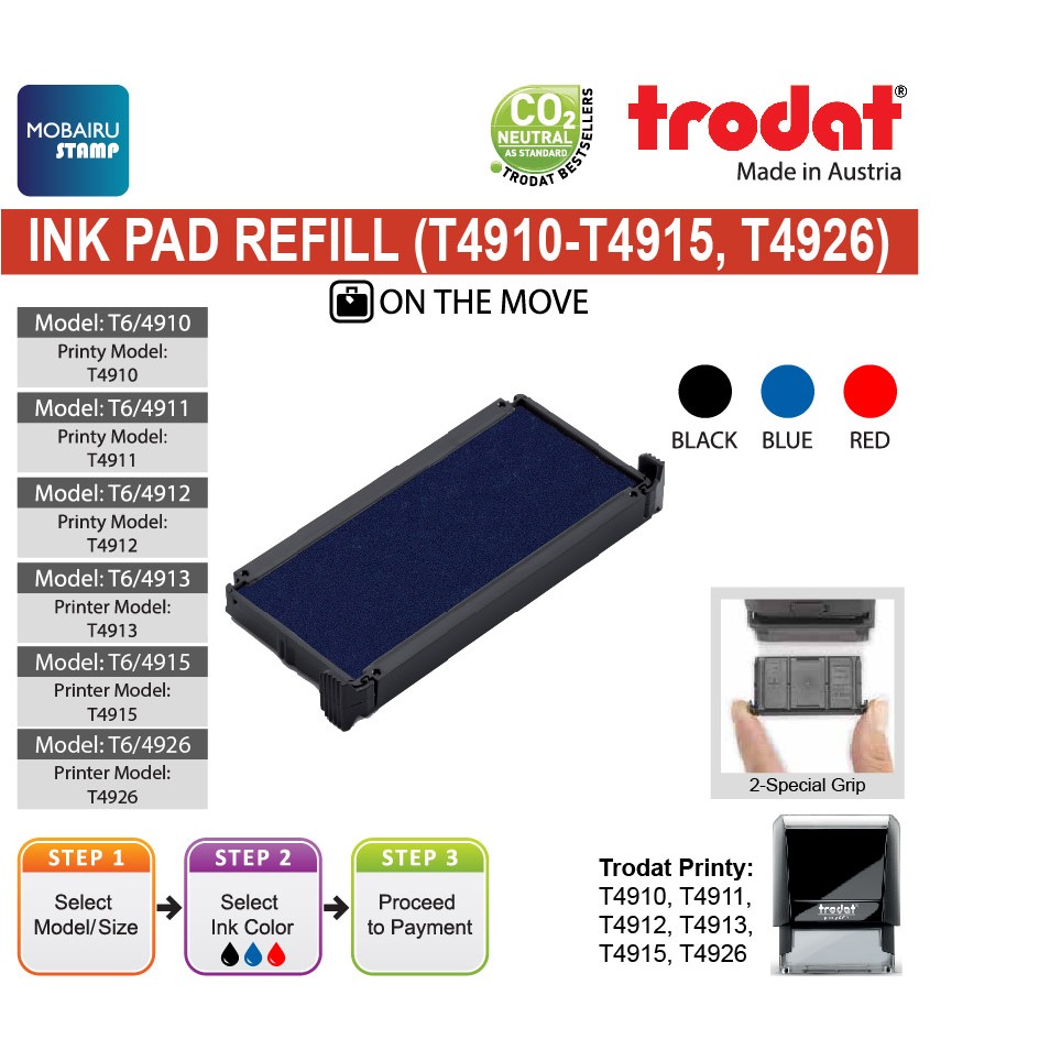 Ink Pad/Cartridges Refill for Self Inking Stamps - Trodat Printy T4910 to T4913 (Black, Blue ...