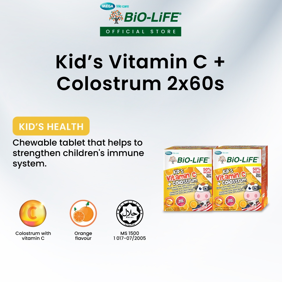 BiO-LiFE Kid’s Vitamin C + Colostrum 2 x 60 chewable tablets (EXPIRY ...