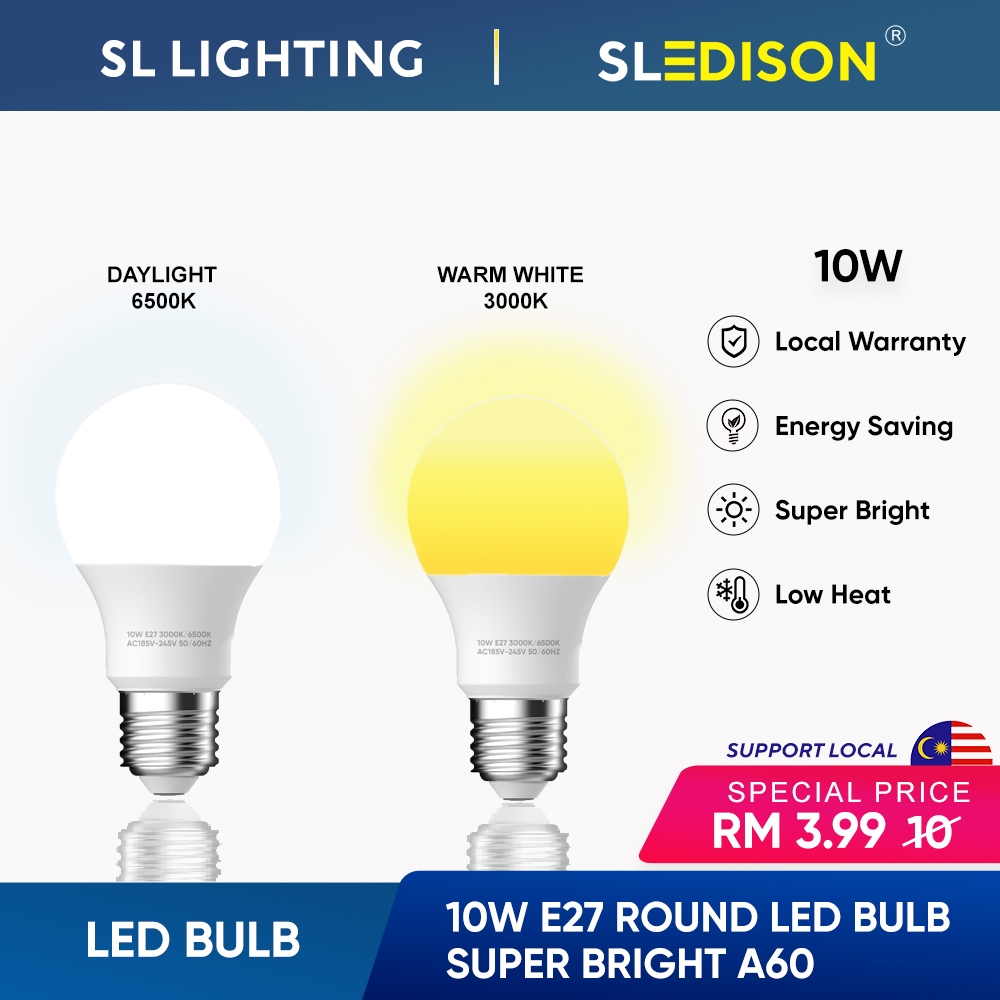 SL EDISON E27 Dimmable LED Bulb 10W Mentol Lampu Energy Saving LED ...