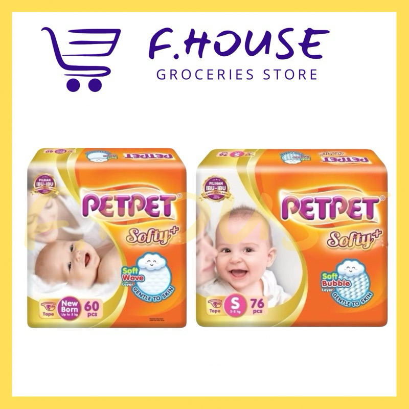 PETPET Tape Softy+ Diaper Jumbo Pack - NB60/S76 | Shopee Malaysia