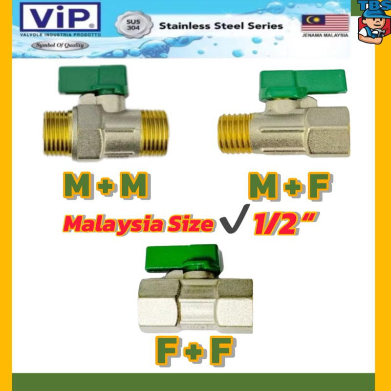 VIP 1PCS [BRASS / COPPER] Mini Ball Valve / Injap Bola Female Female ...