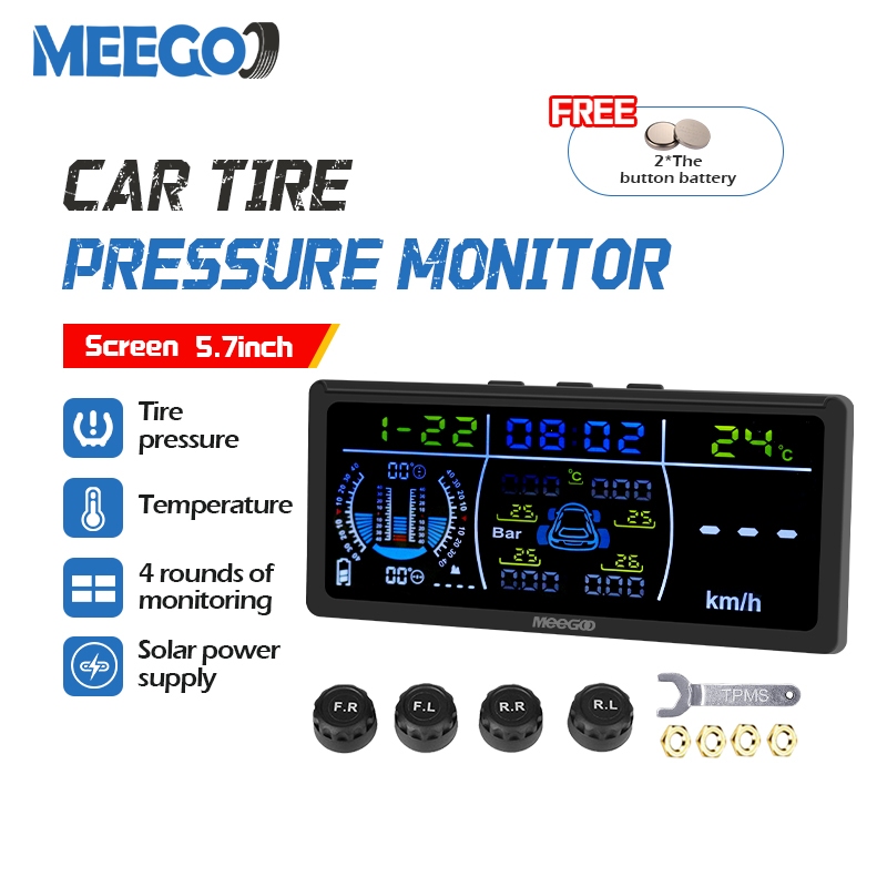 MeeGoo TPMS Large Screen Car Tyre Pressure Monitor With Solar Charging ...
