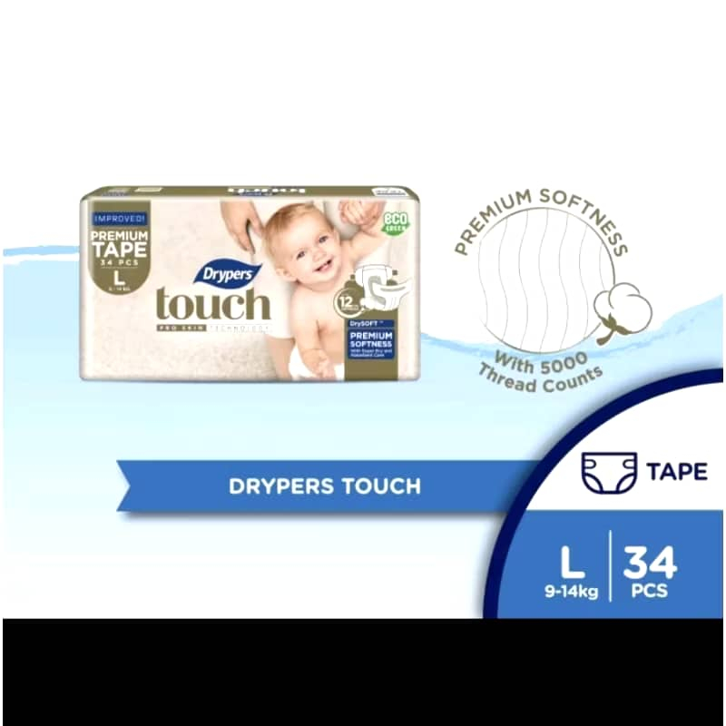 Drypers Touch Baby Diapers NB80/ S44/ M40/ L34/ XL30/ XXL 24 (1 Pack ...