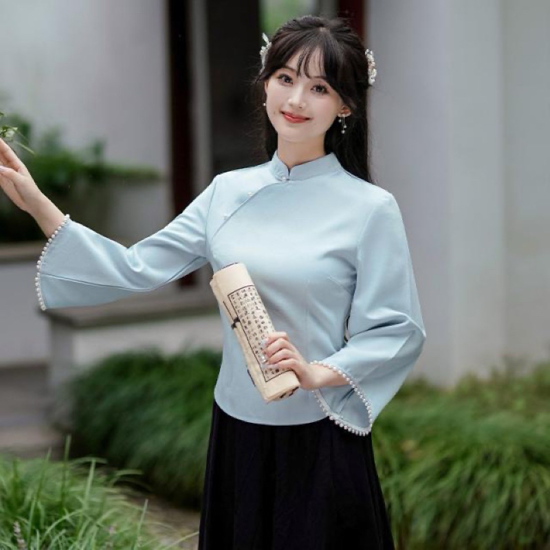 Ready Stock Traditional Hanfu Blouse Vintage Long Sleeve Women Shirt ...