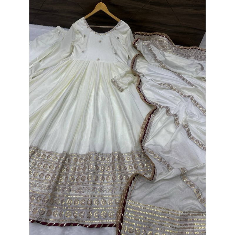 Off White Designer Partywear Anarkali | Shopee Malaysia