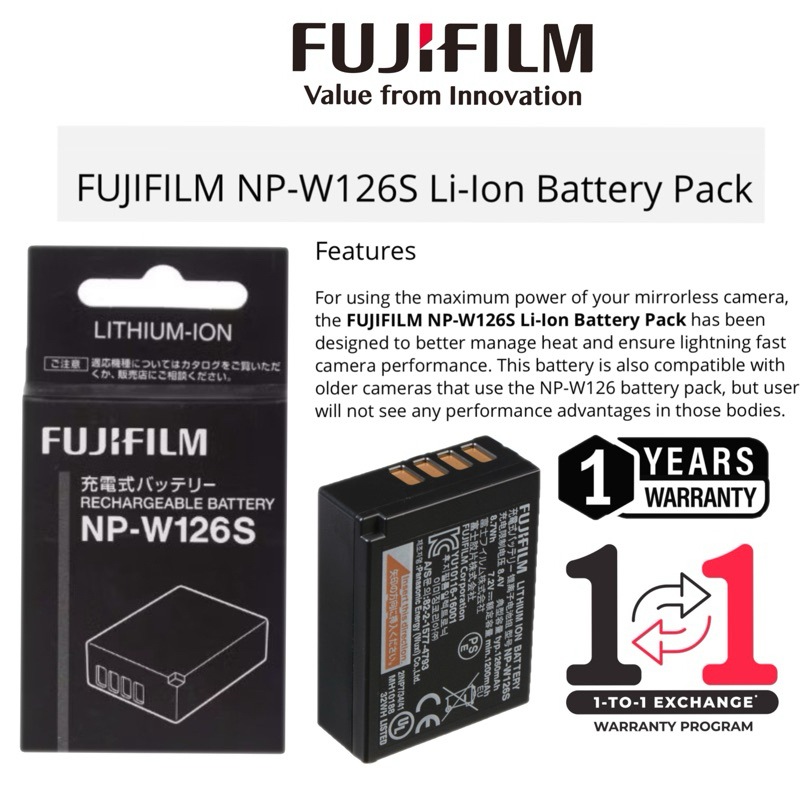 READY STOCK 100% original Fujifilm NP-W126S original battery X series ...