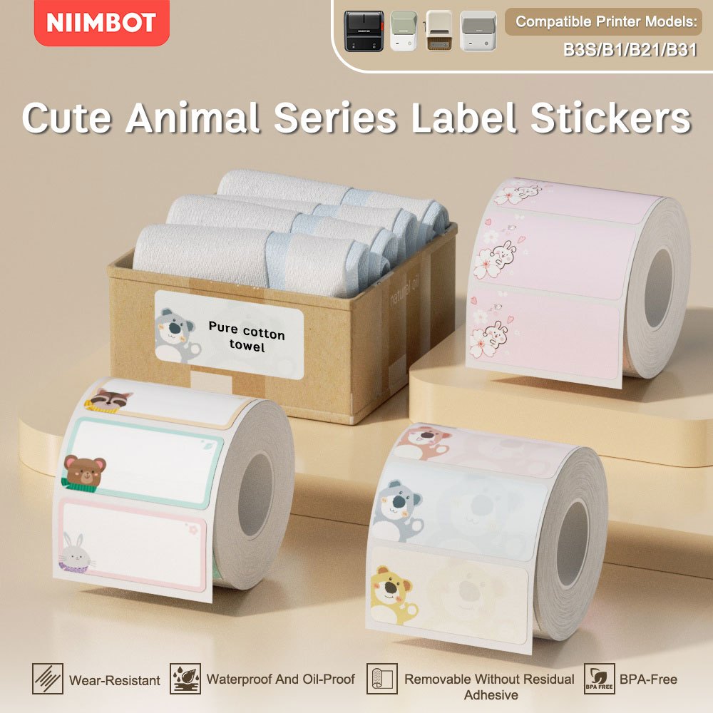 NIIMBOT B1/B21/B3S Color Label Paper Waterproof Name Stickers Diy Label Printing Stickers ...