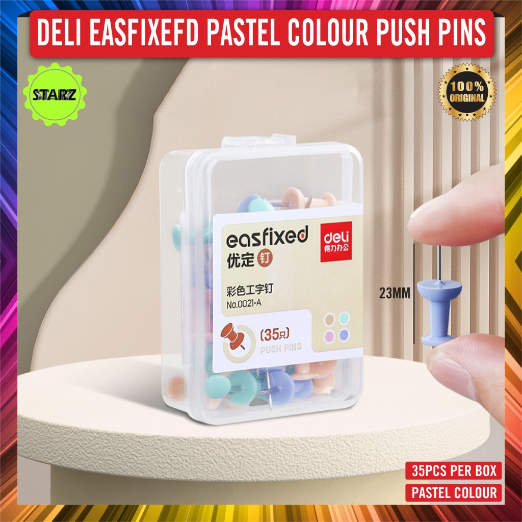 Deli Easfixed Pastel Colour Push Pins - 35pcs Per Box (0021-A) | Shopee ...