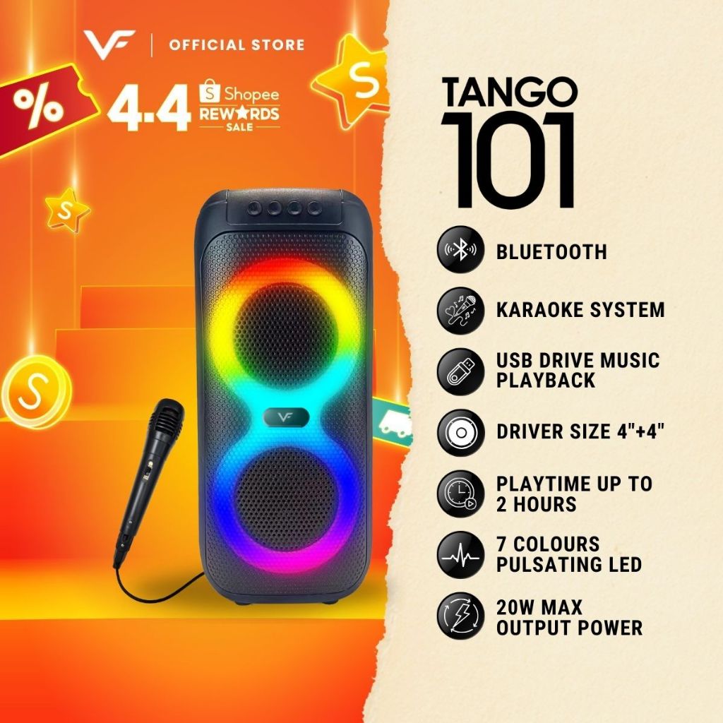 Vinnfier VF Tango 101 TWS Wireless Portable Bluetooth Speaker Wireless Mic Stereo Bass Super FM ...