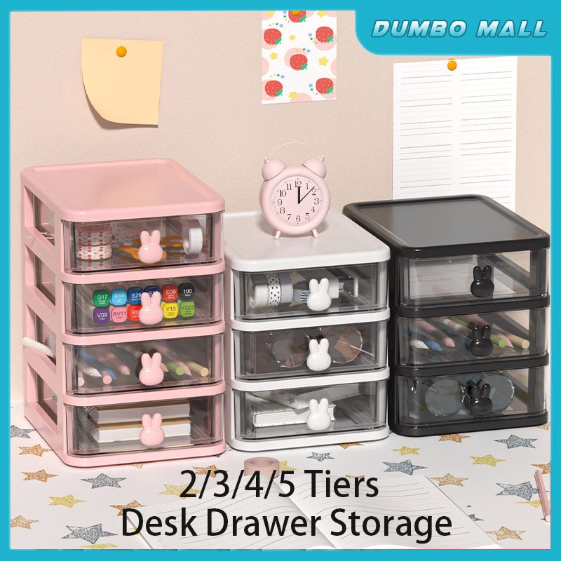 Mini Drawer Desktop Storage Box Desk Organizer 2/3/4/5 Tier Transparent ...
