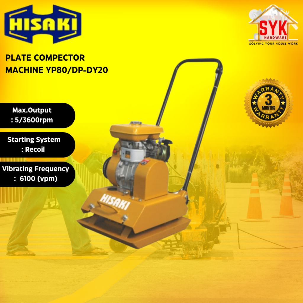 SYK Hisaki YP80 DP-DY20 Plate Compactor Vibration Machine Outdoor Construction Tool Pemadat ...