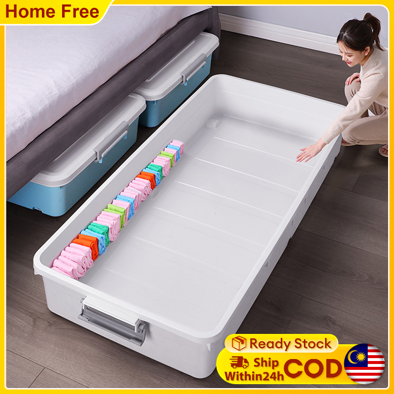 80L Under Bed Storage Box With Wheels Lid Stackabe Sliding Toy Shoe ...