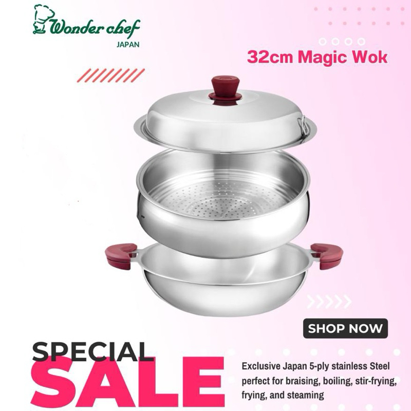 [READY STOCK] Wonder Chef Magic Flat Bottom Wok 32cm 日本高级品牌32cm平底炒菜锅 ...
