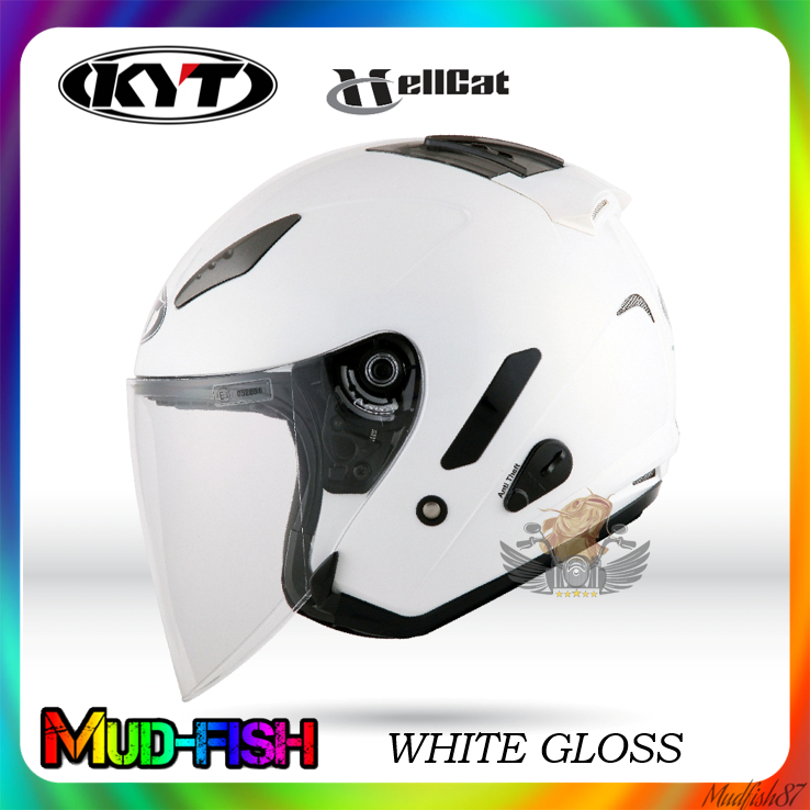 TOPI KELEDAR KYT HELLCAT PLAIN WHITE GLOSS | PUTIH KILAT HELMET (SINGLE ...