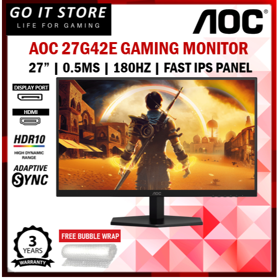 AOC 27" 27G42E Fast IPS FHD 180Hz 0.5ms Super Color HDR10 Adaptive Sync ...