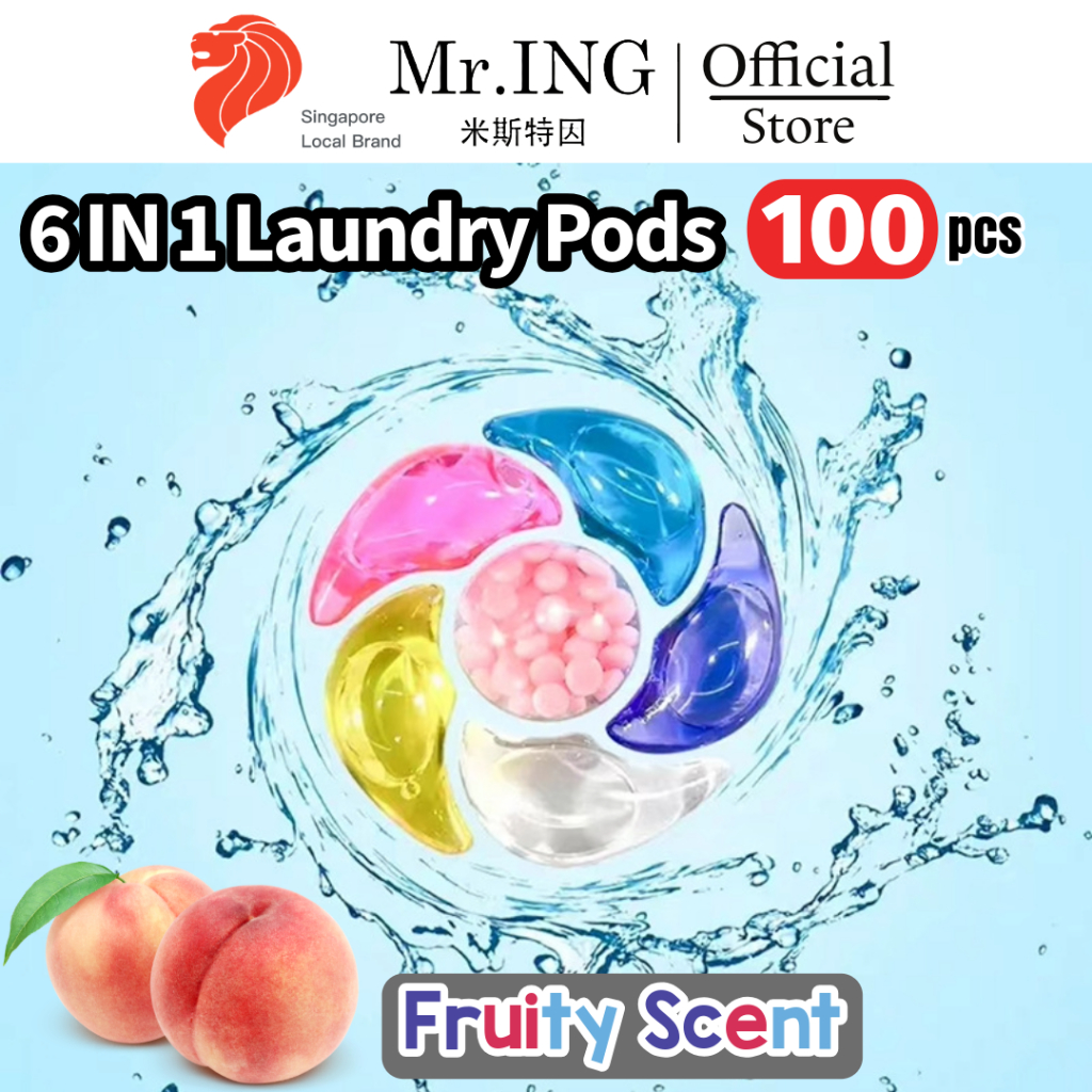 (100pcs) MR.ING 6 in 1 Laundry Pods Sweet Fruit Scent Laundry bead ...