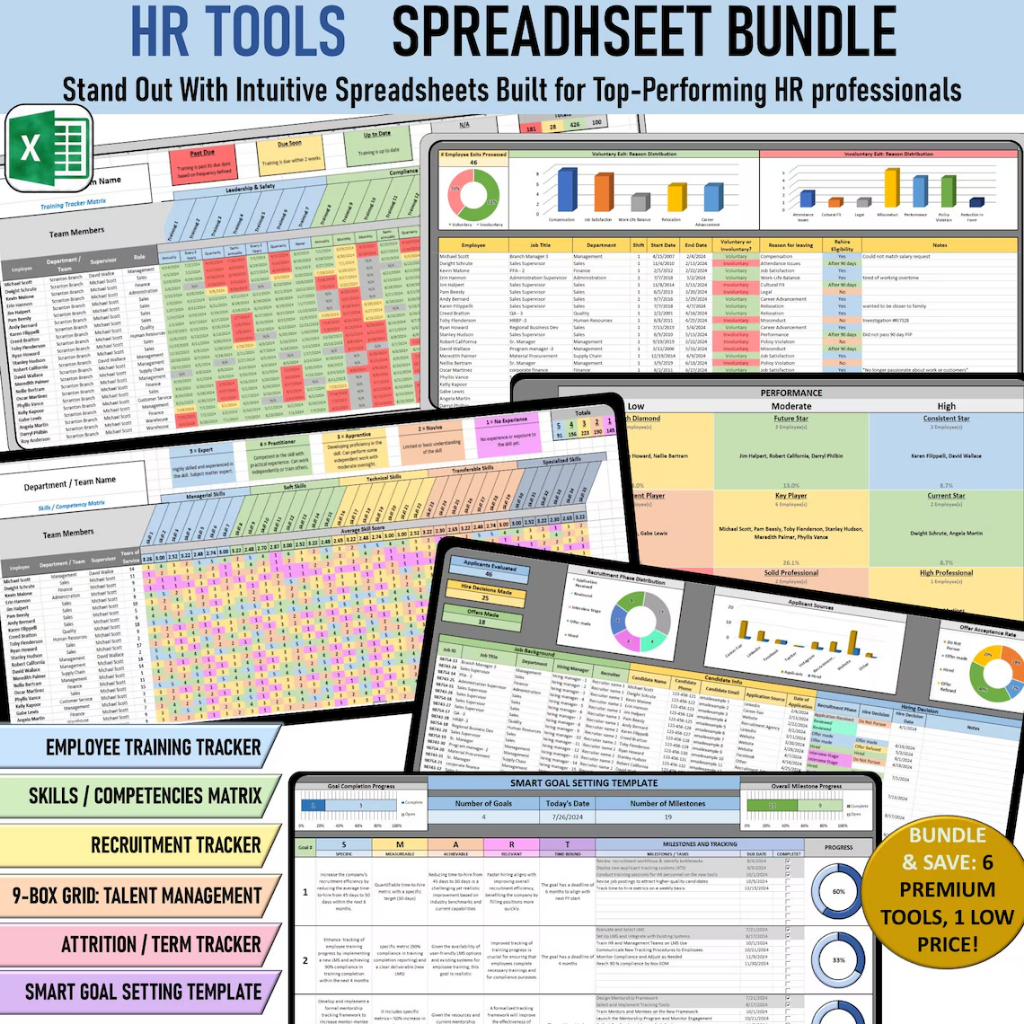 HR Staff Tools Spreadsheet Bundle Excel Employee Tracking Skills ...