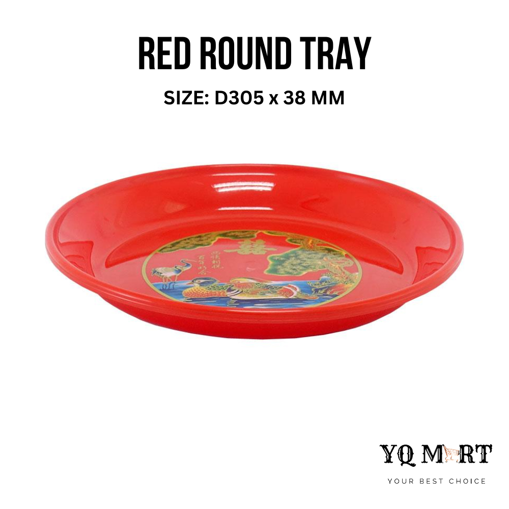 Plain/Mandarin Duck RED Round Plastic Tray/Serving Tray/Dulang Talam ...