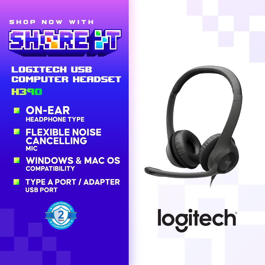 Logitech H390 Wired USB-A Computer Headset with Noise Cancelling Mic ...