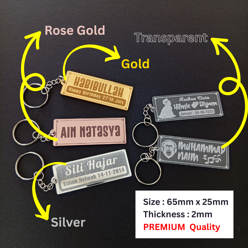 CUSTOM KEYCHAIN CUTE NAME NAMA ENGRAVE KACA ACRYLIC AKRILIK HADIAH ...