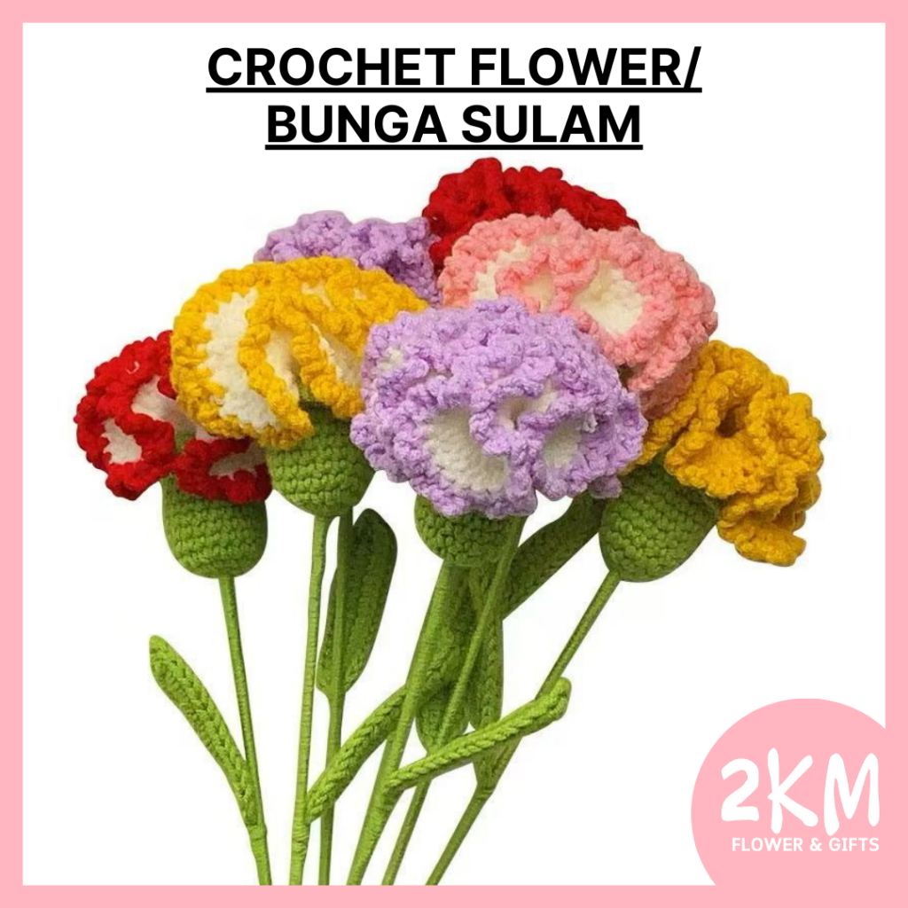 (1PC) CROCHET SULAM CARNATION Flower Bunga Sulam Wool Hand Knitted ...