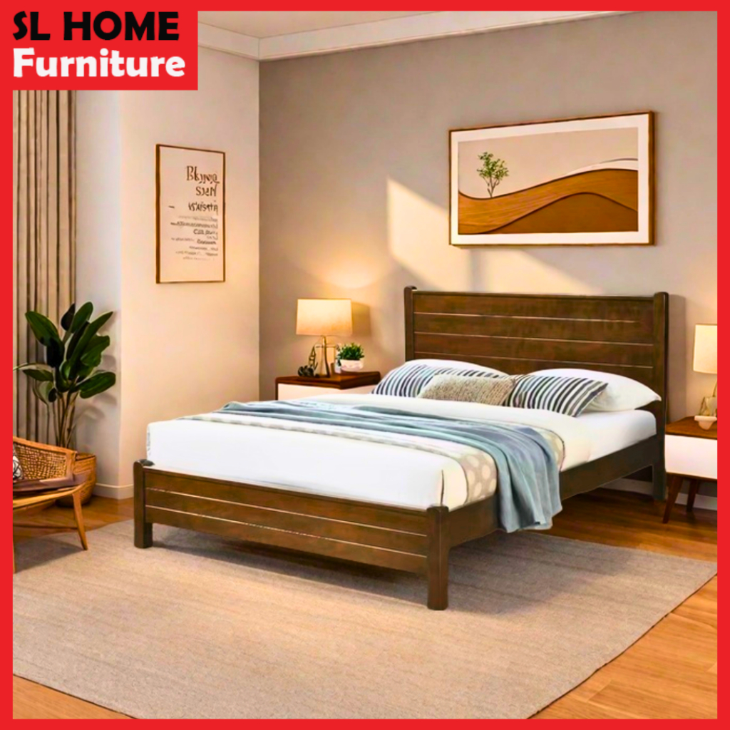 🔥SL 100% SOLID WOOD Muji Queen Bed Frame / Headboard / Katil Kayu ...