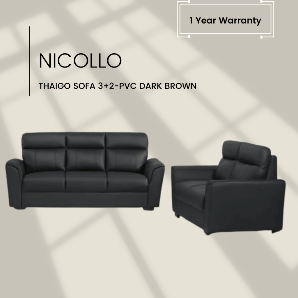 NICOLLO-SOFA SET 3+2-PVC DARK BROWN-WOOD /PLYWOOD | Shopee Malaysia